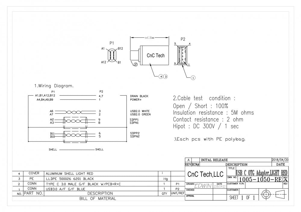 CNC Tech 1005-1050-RE technical drawing