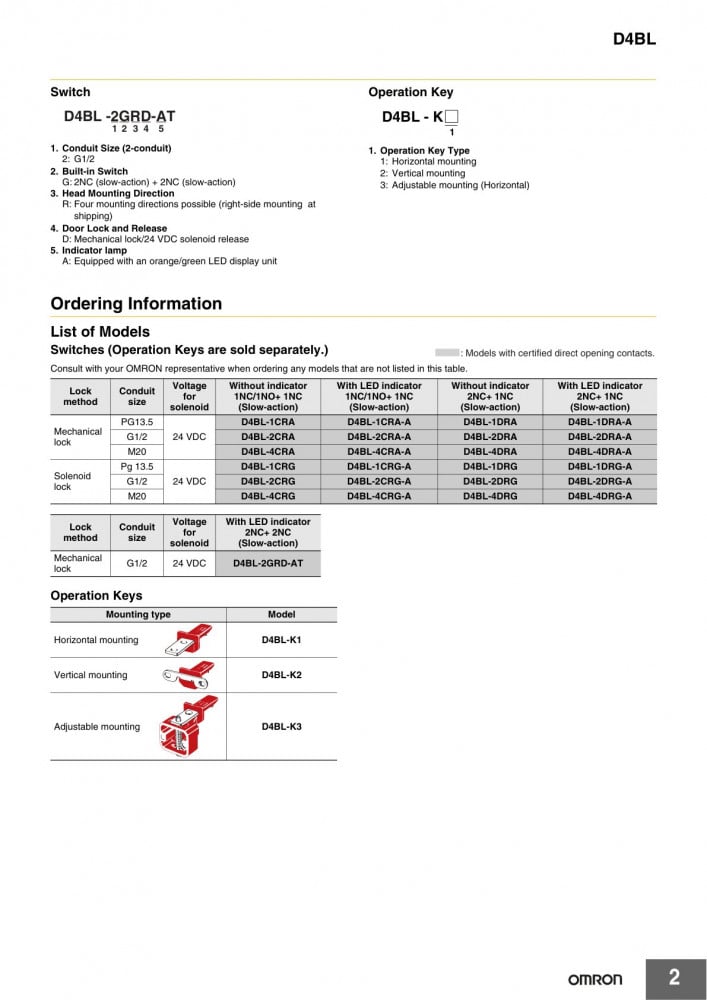 OMRON D4BL datasheet page 2