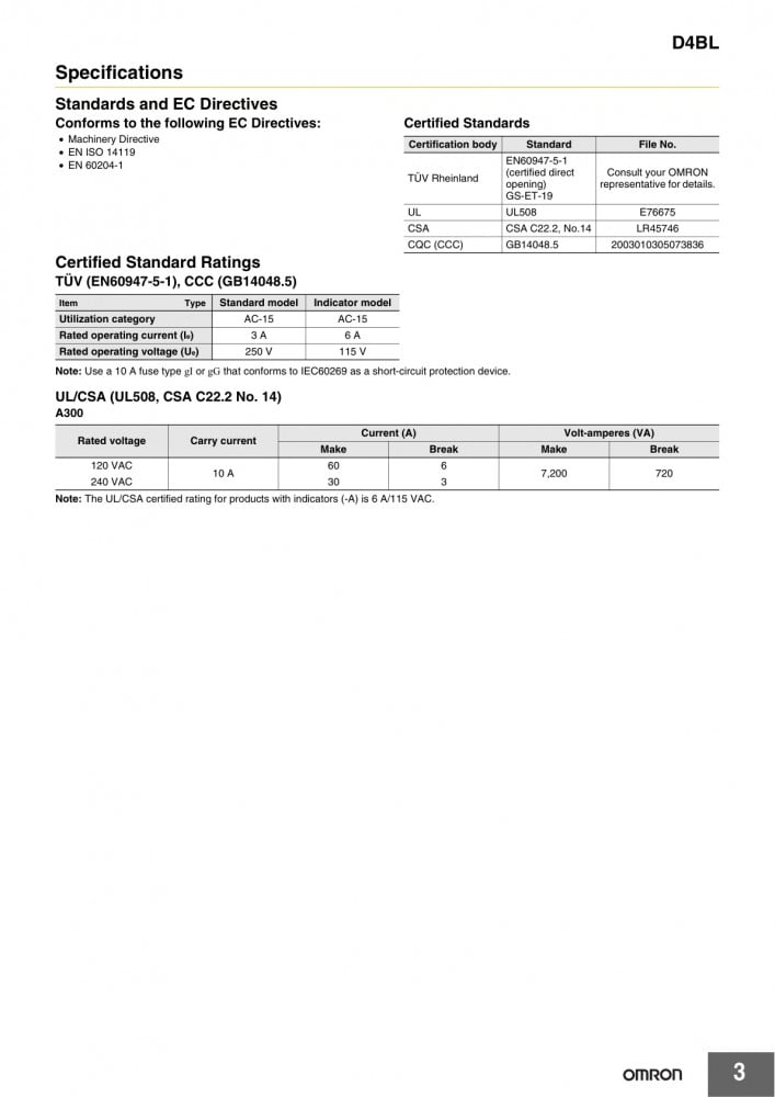 OMRON D4BL datasheet page 3