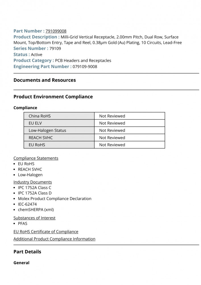 Technical document image 1 for Molex part 791099008