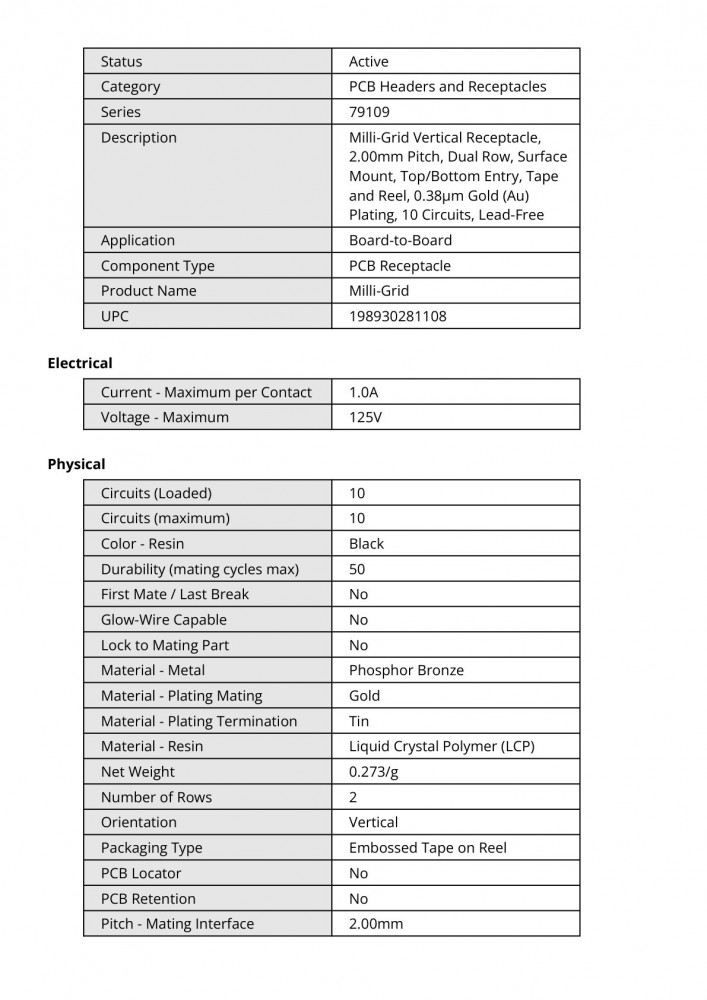 Technical document image 2 for Molex part 791099008
