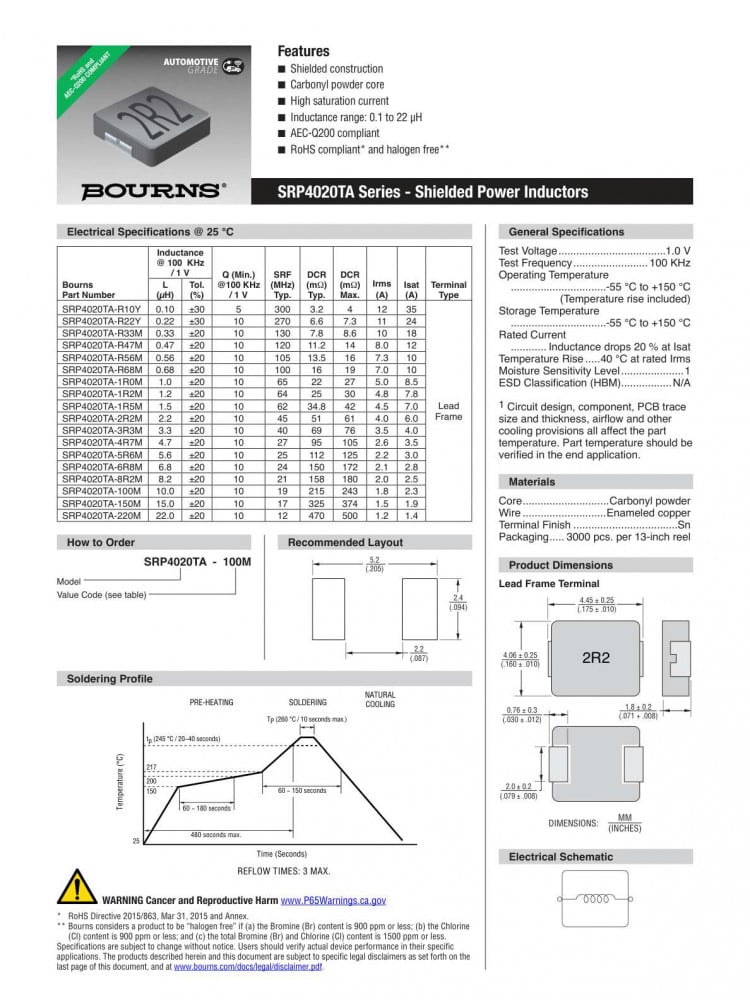 BOURNS SRP4020TA datasheet page 1