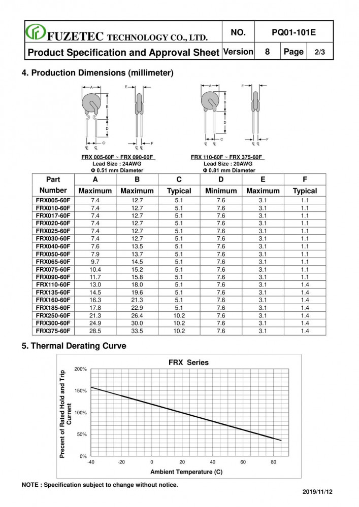 FUZETEC FRX Series specification sheet page 2