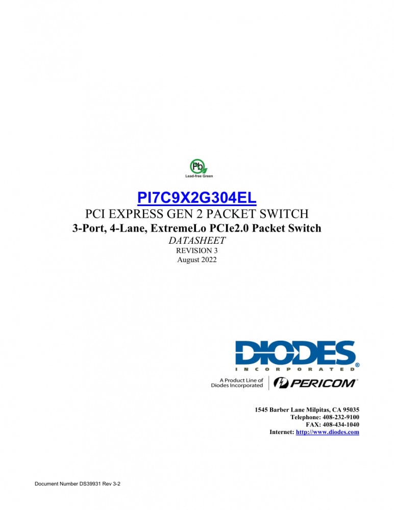 PI7C9X2G304ELQZXAE datasheet page 1