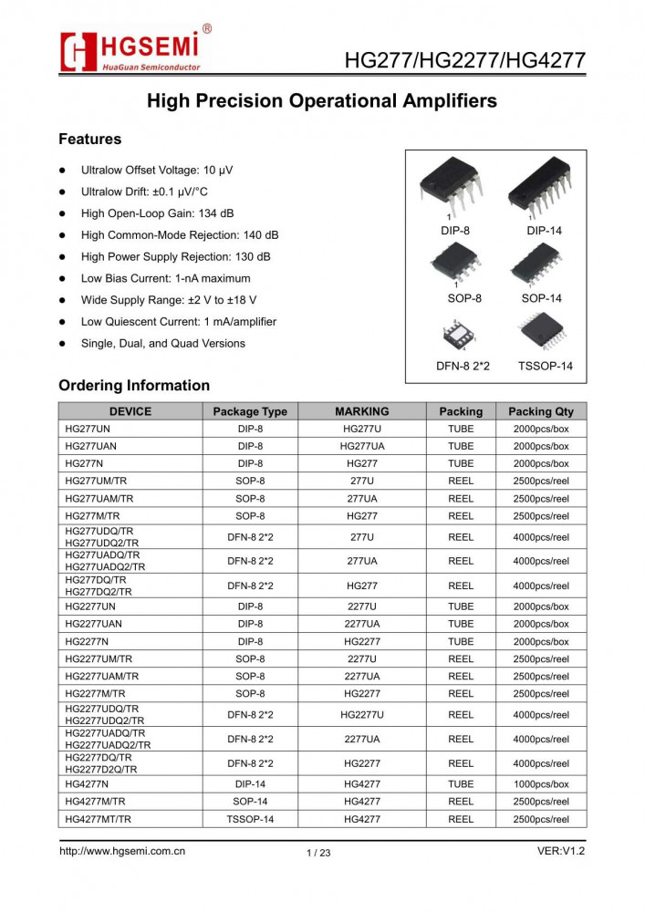 HG2277 series datasheet page 1