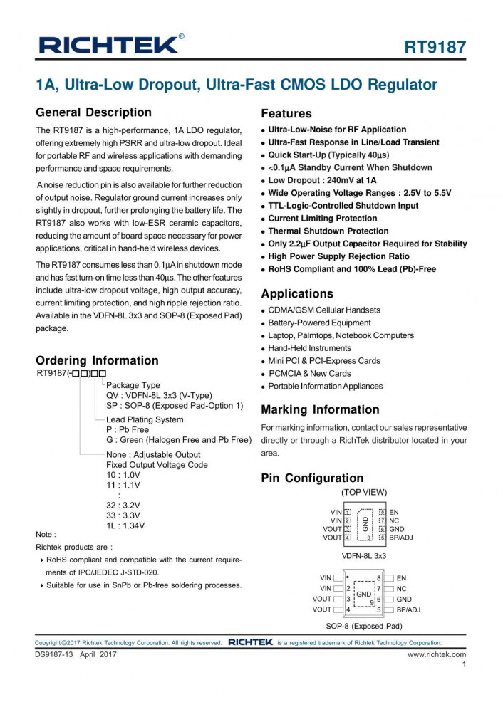 RT9187 datasheet page 1