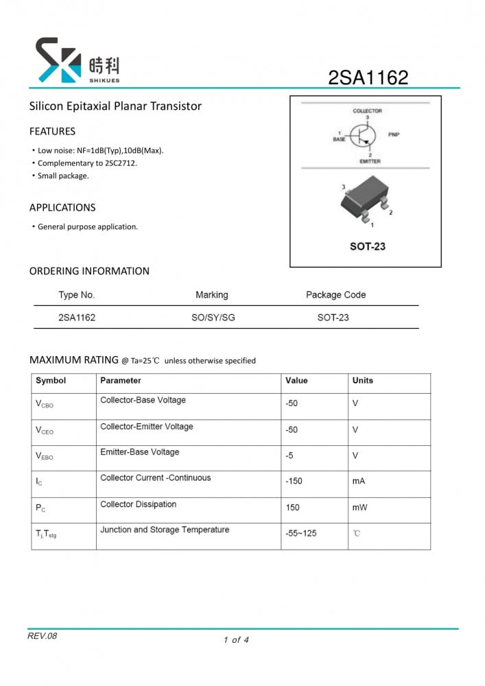 2SA1162-GR datasheet page 1