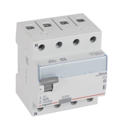RCCB TX³ 4P 400V~ 40A - 30mA AC type residual protection - Neutral on left-hand DIN rail IP20 - Compatible prong/fork busbars for sale