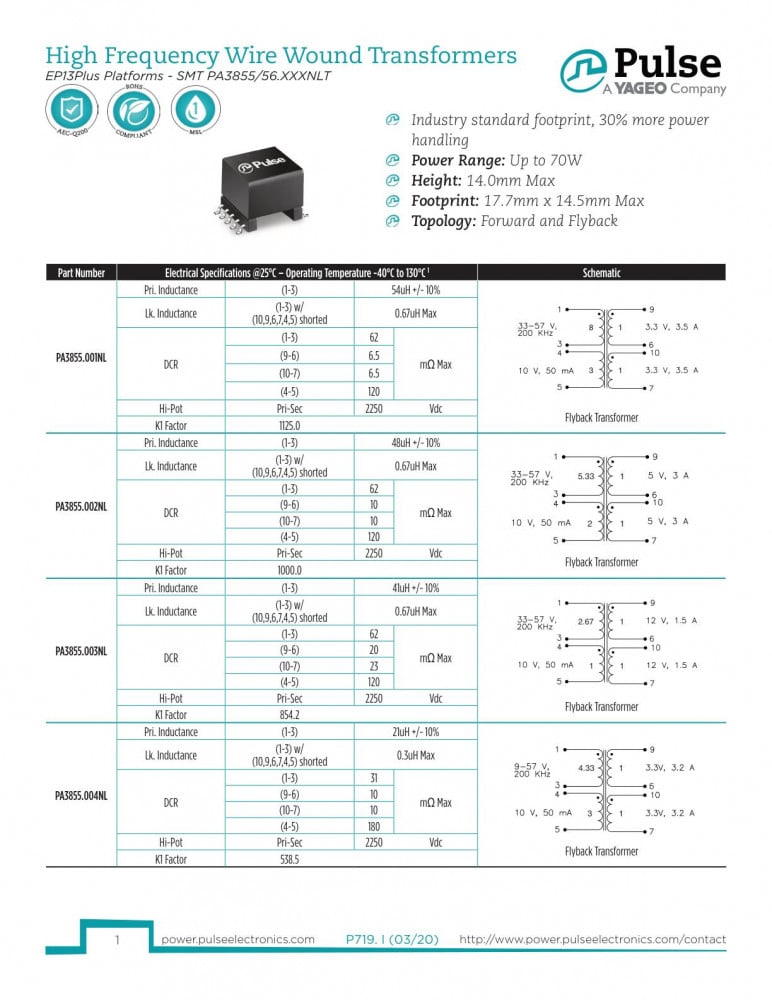 PA3855 series datasheet page 1