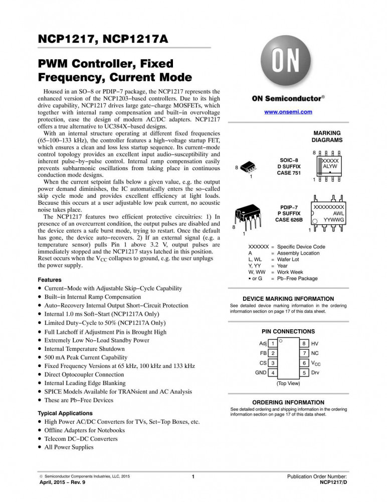 NCP1217A technical document page 1