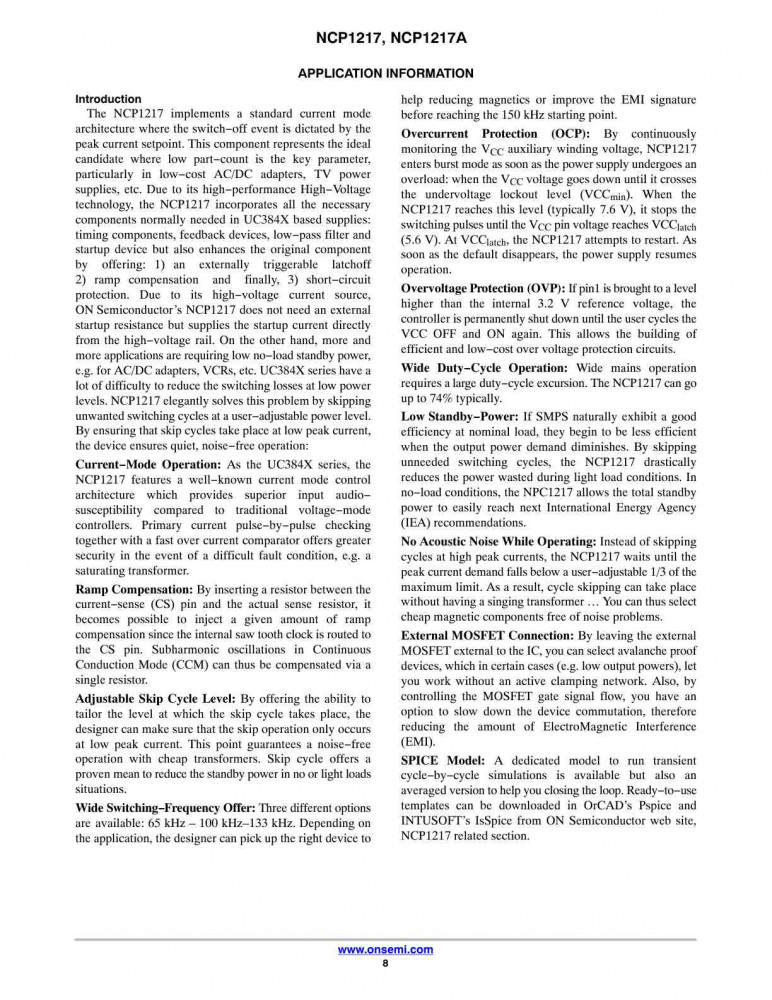 NCP1217A technical document page 8