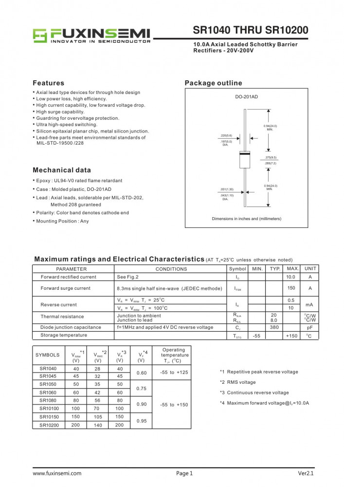 SR10200 datasheet page 1