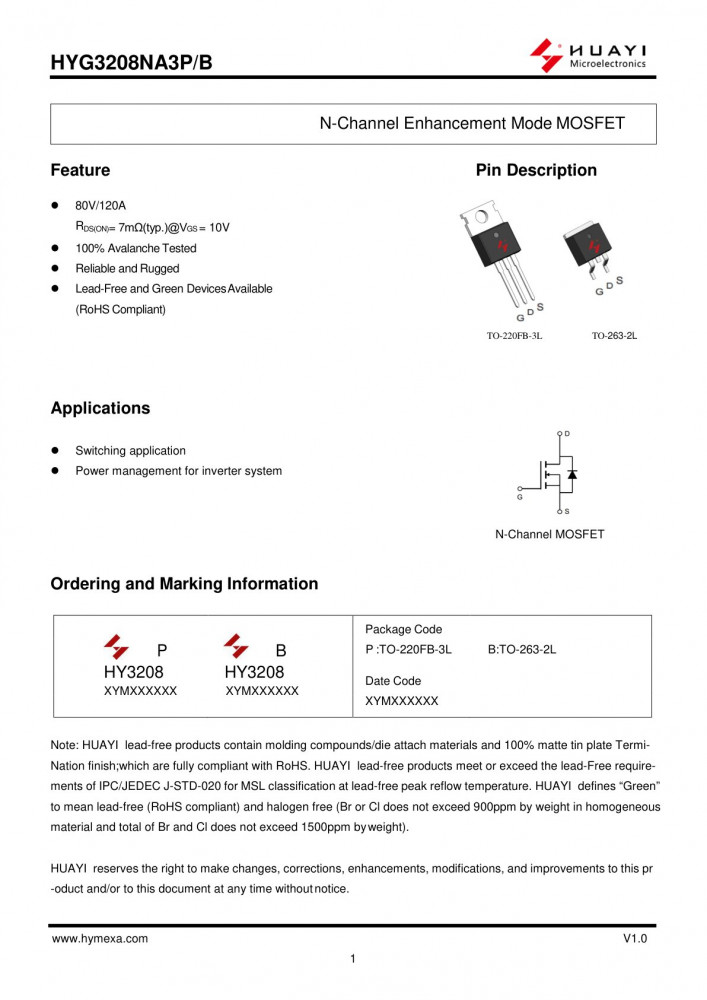 HY3208NA3P datasheet page 1