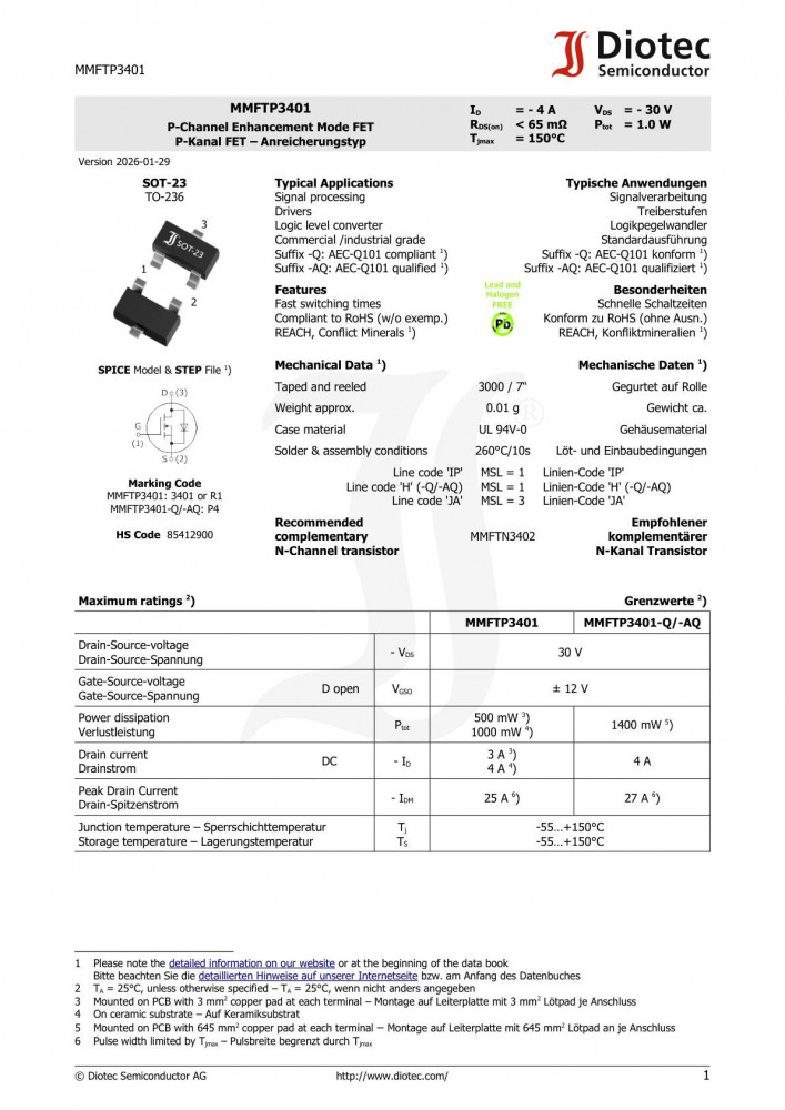 MMFTP3401-AQ datasheet page 1