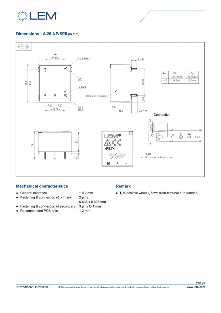 LEM LA 25-NP/SP8 datasheet page 3