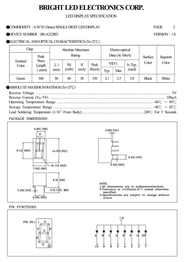 BS-A322RD specification page 1