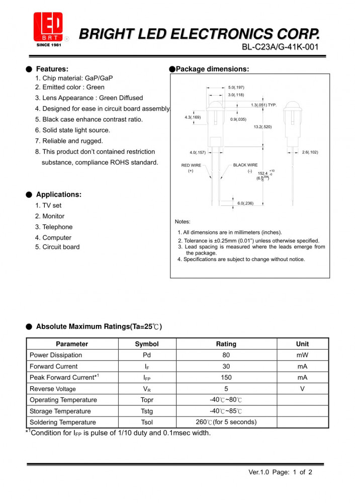 BL-C23A-G-41K-001 datasheet page 1
