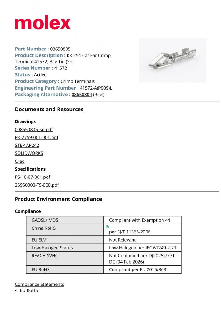 Molex KK 254 specification page 1
