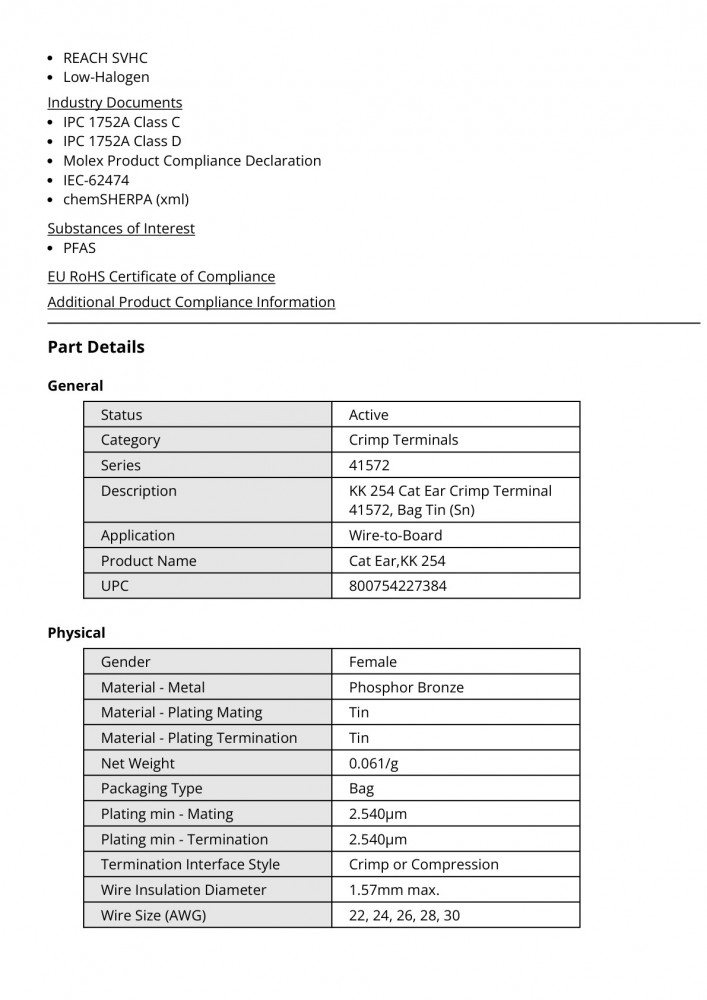 Molex KK 254 specification page 2