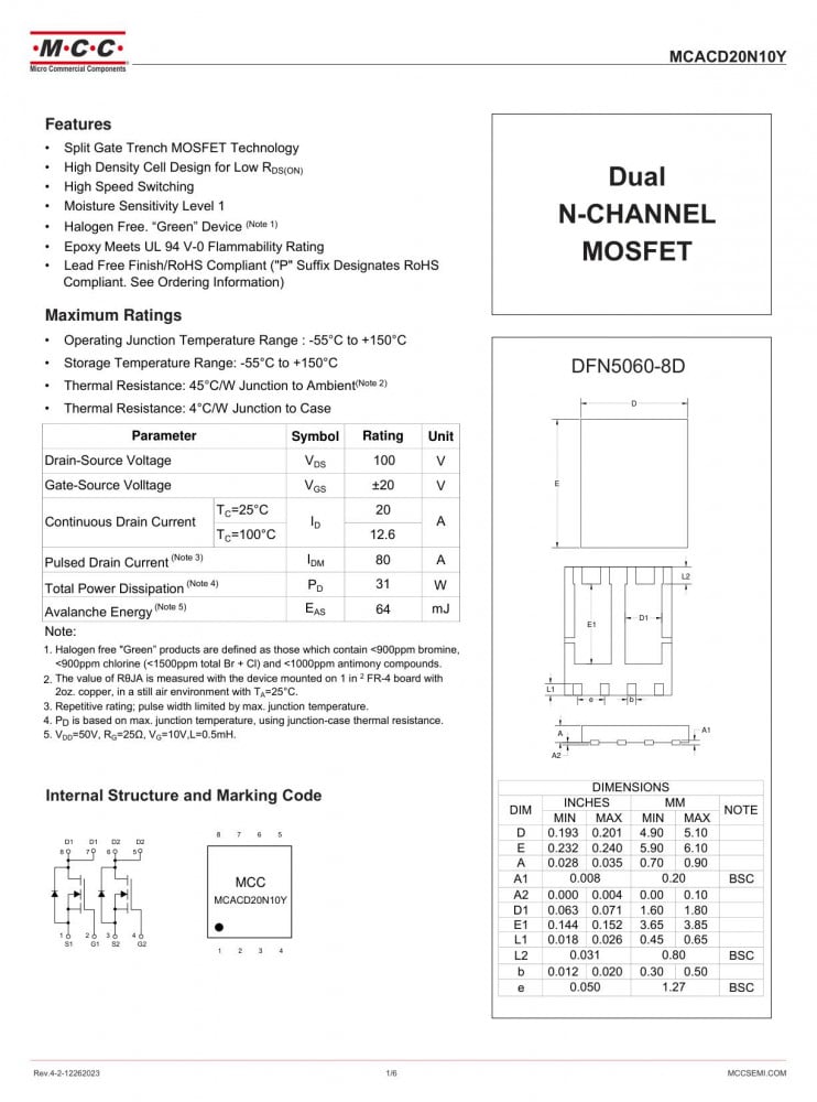MCACD20N10Y-TP datasheet page 1