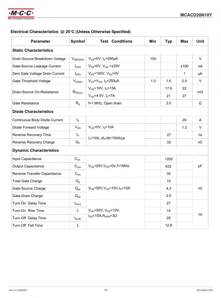 MCACD20N10Y-TP datasheet page 2