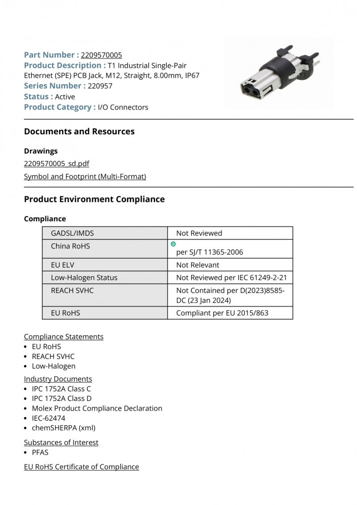 MOLEX 2209570005 drawing page 1