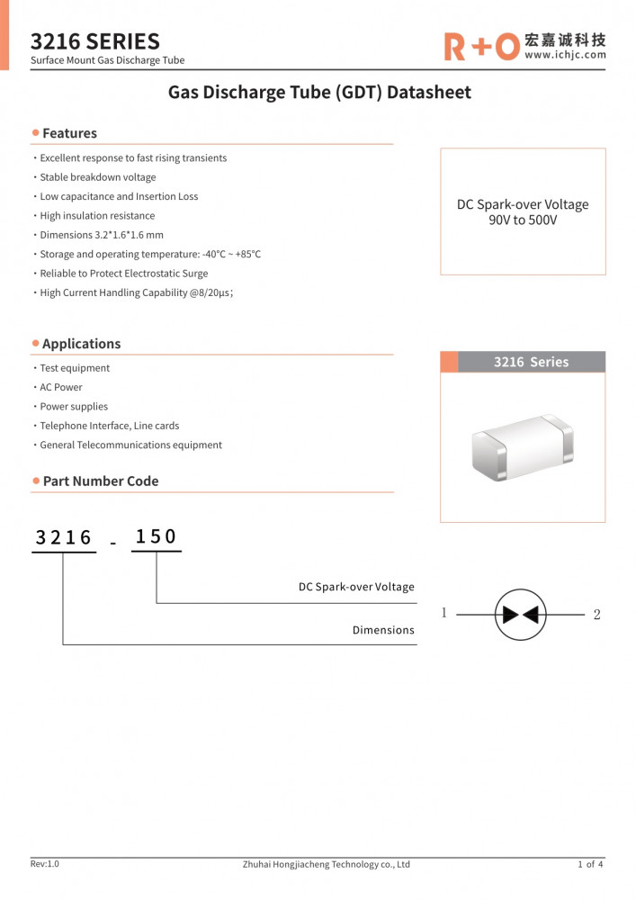 3216 series GDT datasheet page 1