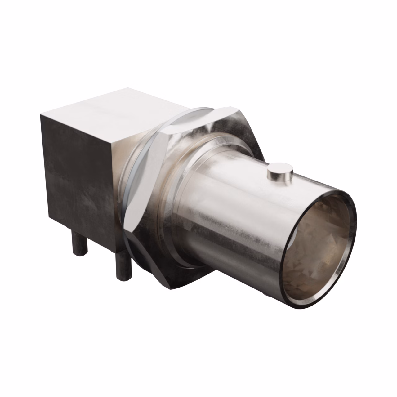 BNC Jack, Right-Angle, Bulkhead Receptacle, PCB, Brass Body, Nickel (Ni) Plated, Housing Height 10.54mm, Jam Nut and Lockwasher Included, Bag, 75 Ohms for sale