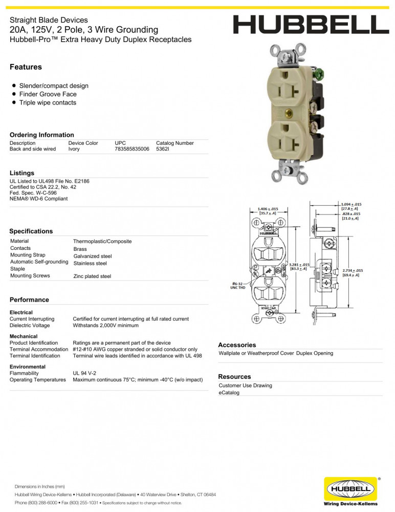 Product documentation image for the duplex receptacle