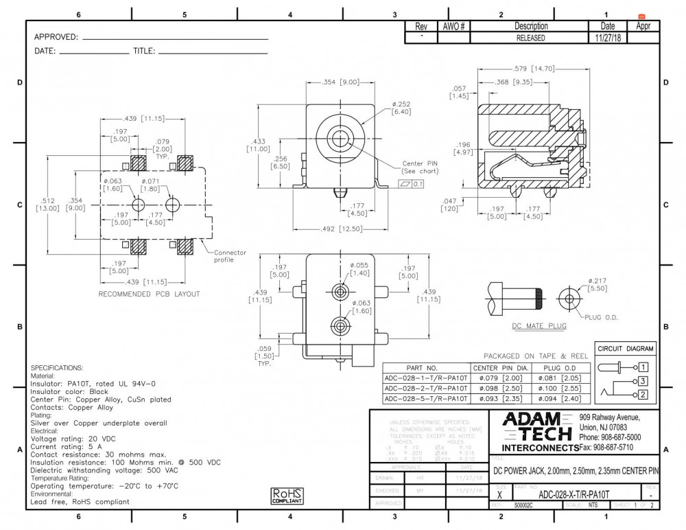 ADAM TECH ADC-028-1-T/R-PA10T technical document page 1