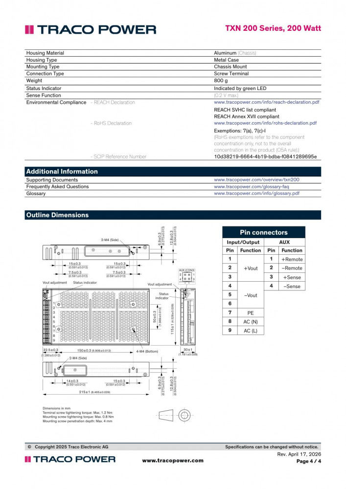 TXN 200 series technical document, page 4