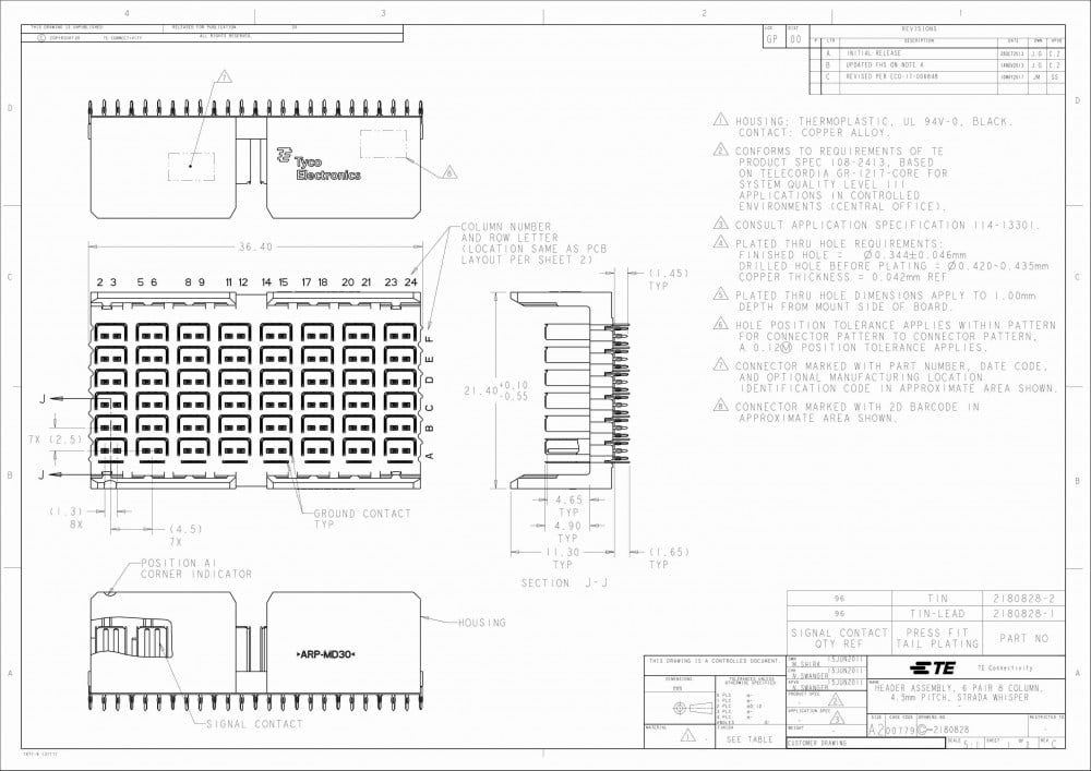 TE Connectivity 2180828-2 technical drawing page 1