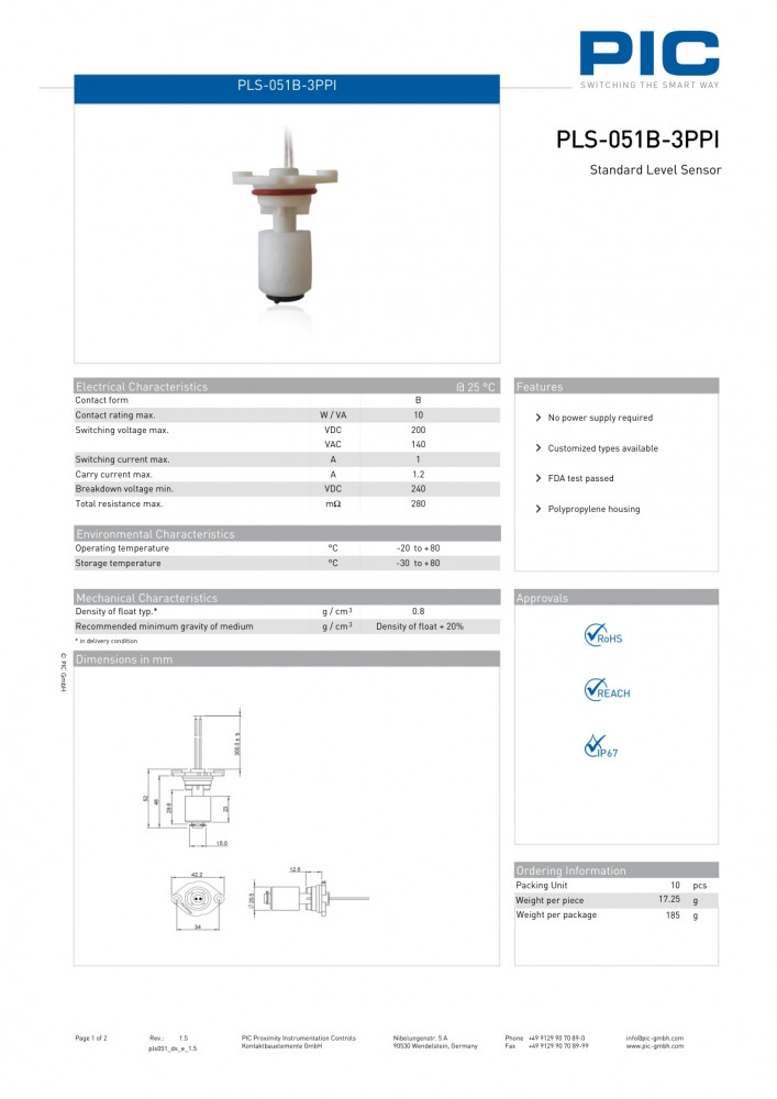 PLS-051B-3PPI technical document, page 1