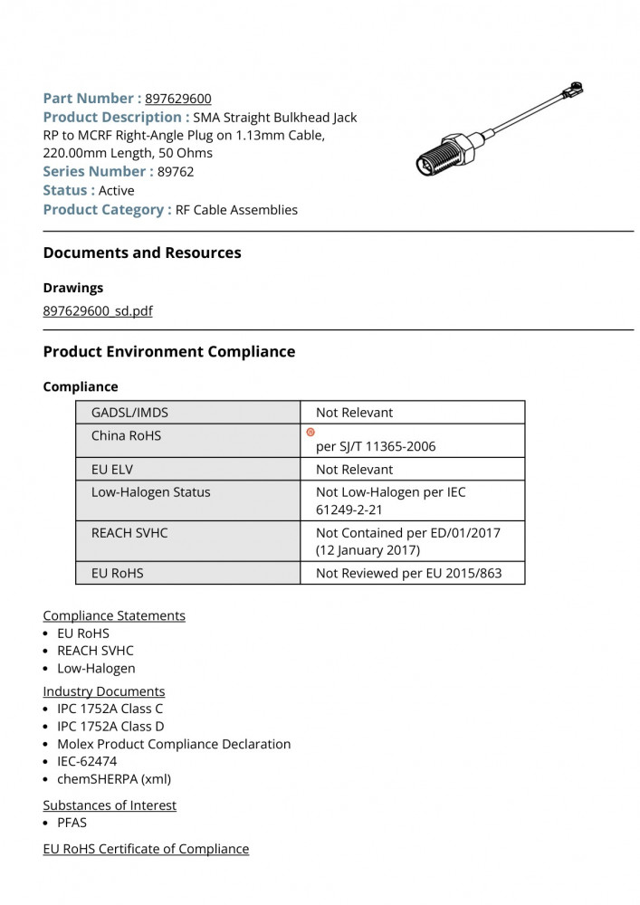 MOLEX 897629600 drawing preview, page 1