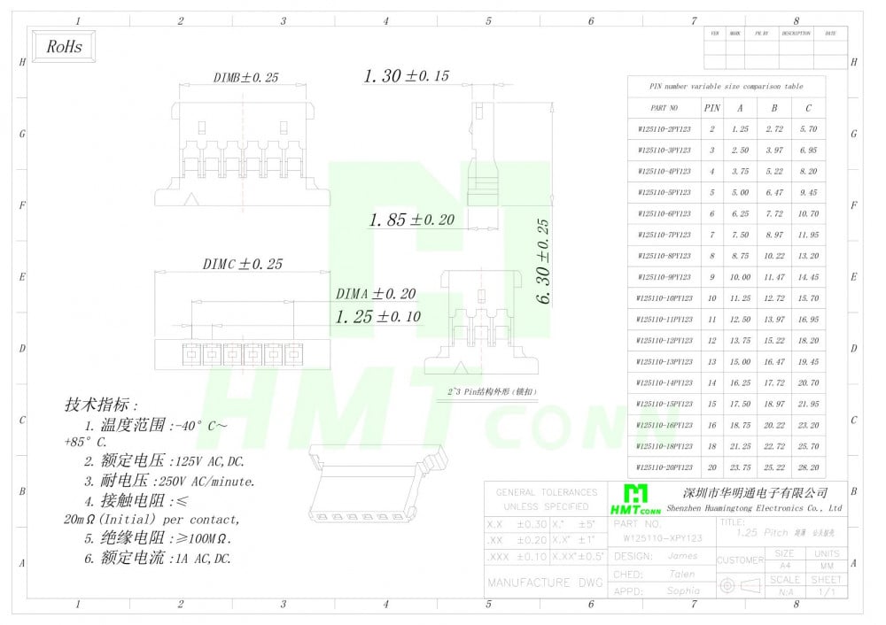 HMTCONN W125110-8PY123 technical document preview