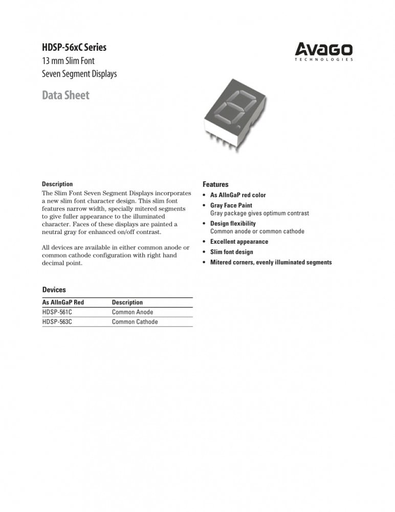HDSP-561C datasheet page 1