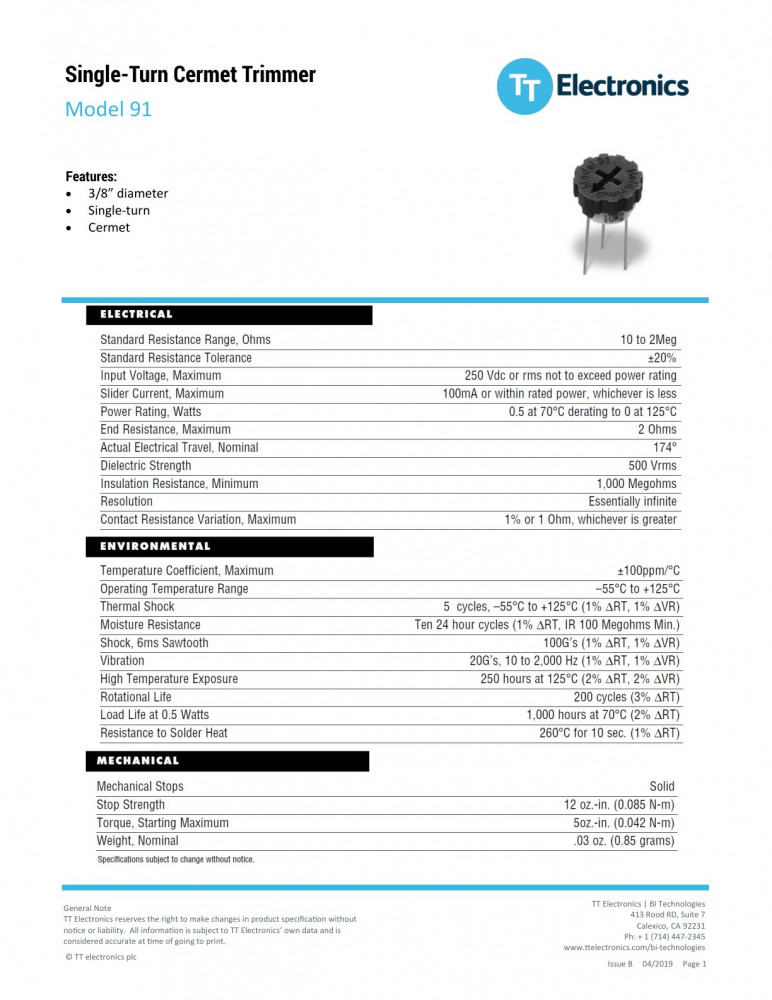 Model 91 document page 1