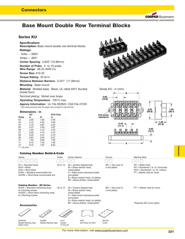 EATON KU Series terminal block technical document preview