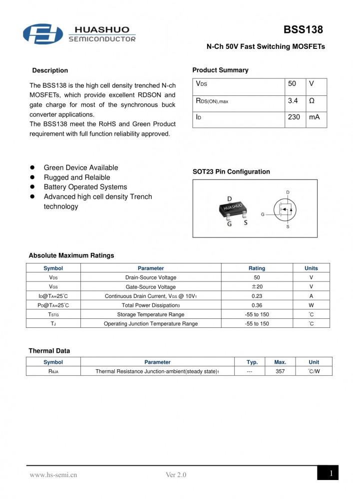 BSS138 datasheet page 1