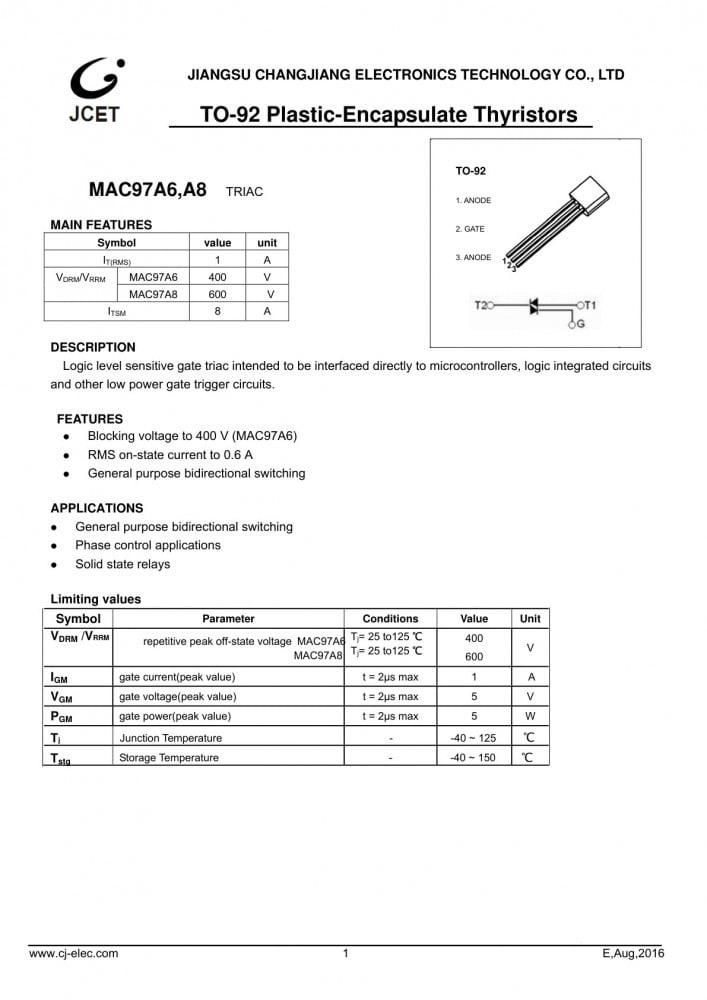 MAC97A8 datasheet page 1