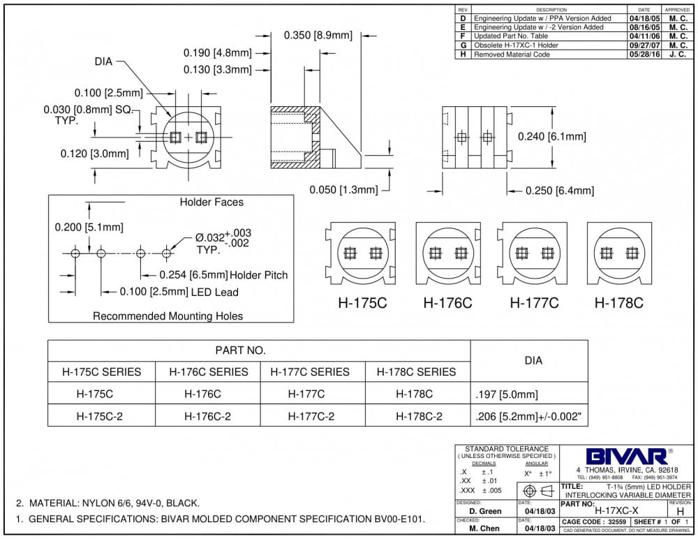 BIVAR H-17XC-X LED holder drawing
