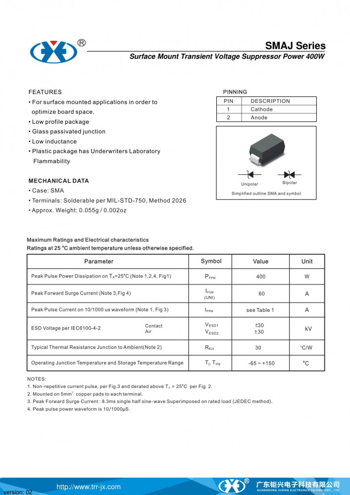 SMAJ40CA datasheet page 1