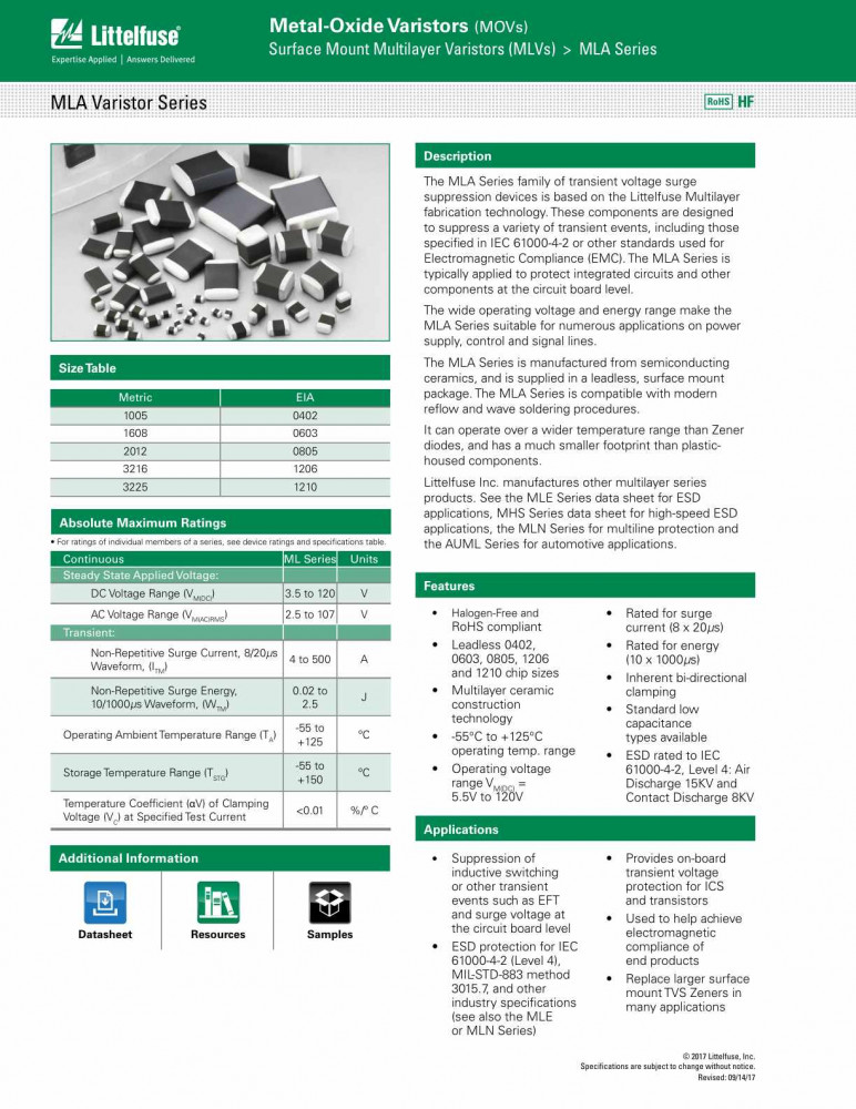 Littelfuse MLA datasheet page 1