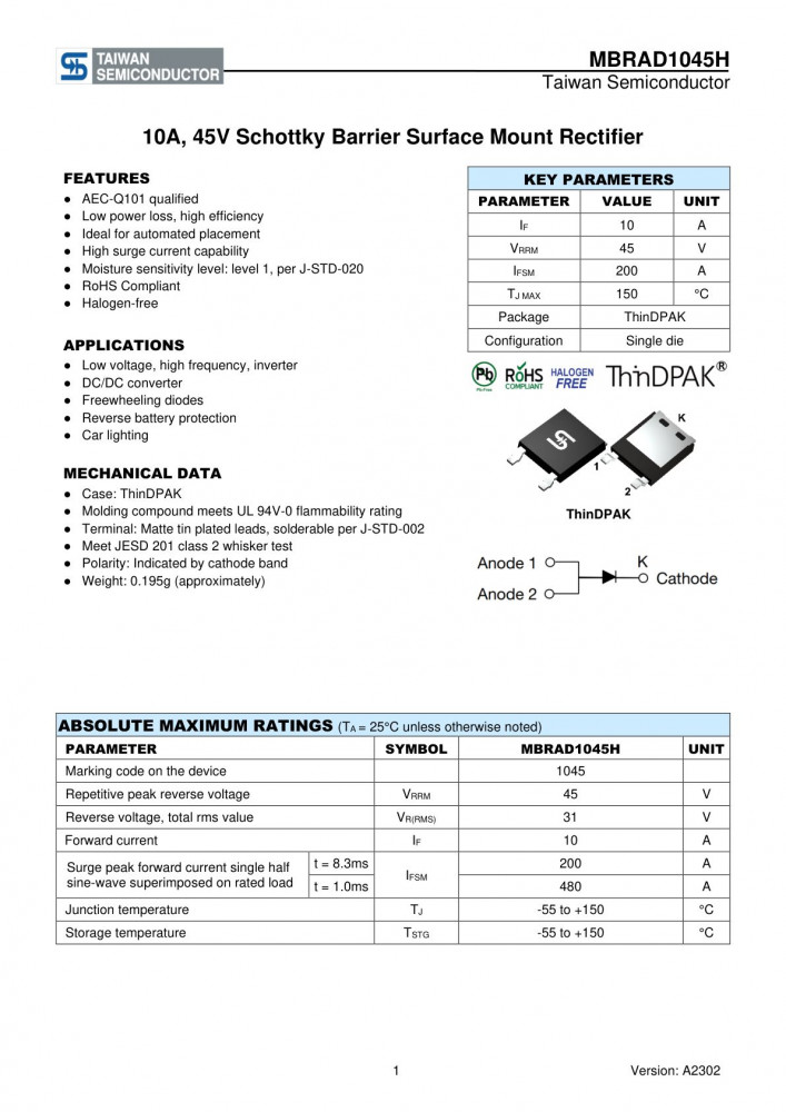 MBRAD1045H datasheet page 1