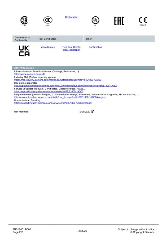 SIEMENS 3RS1800-1AQ00 technical document page 2