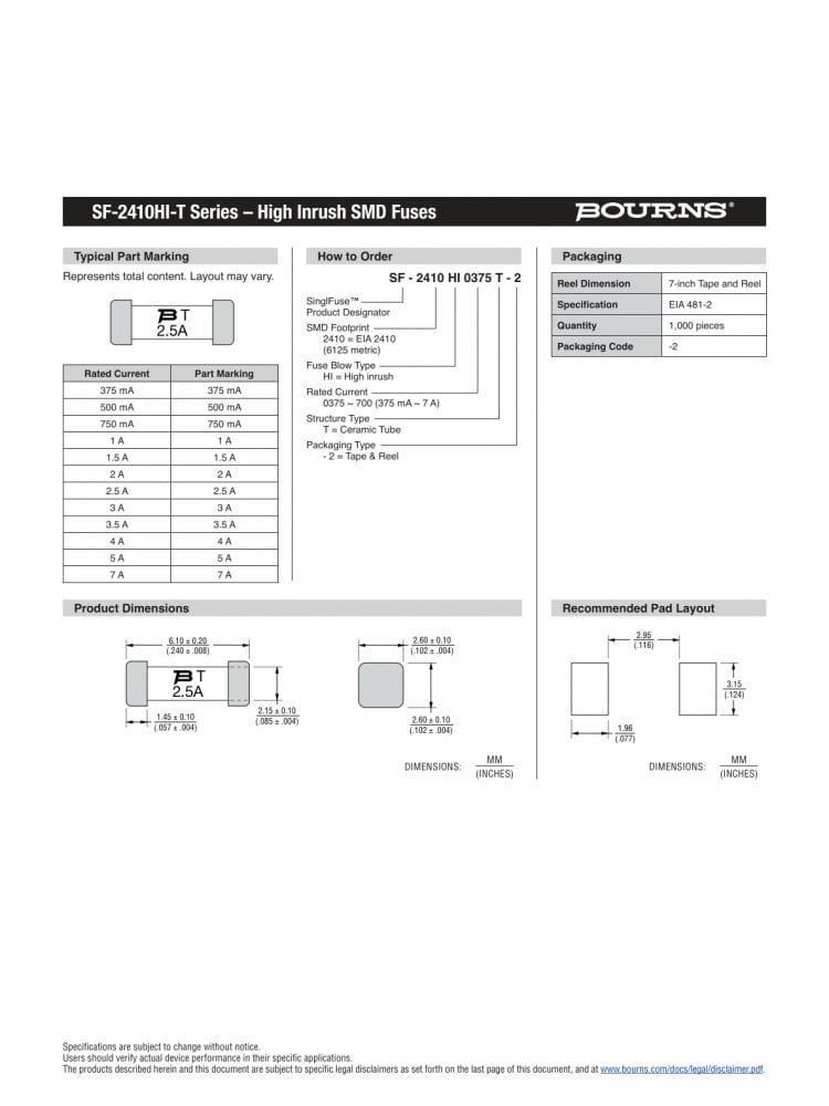 BOURNS SF-2410HI-T datasheet page 3