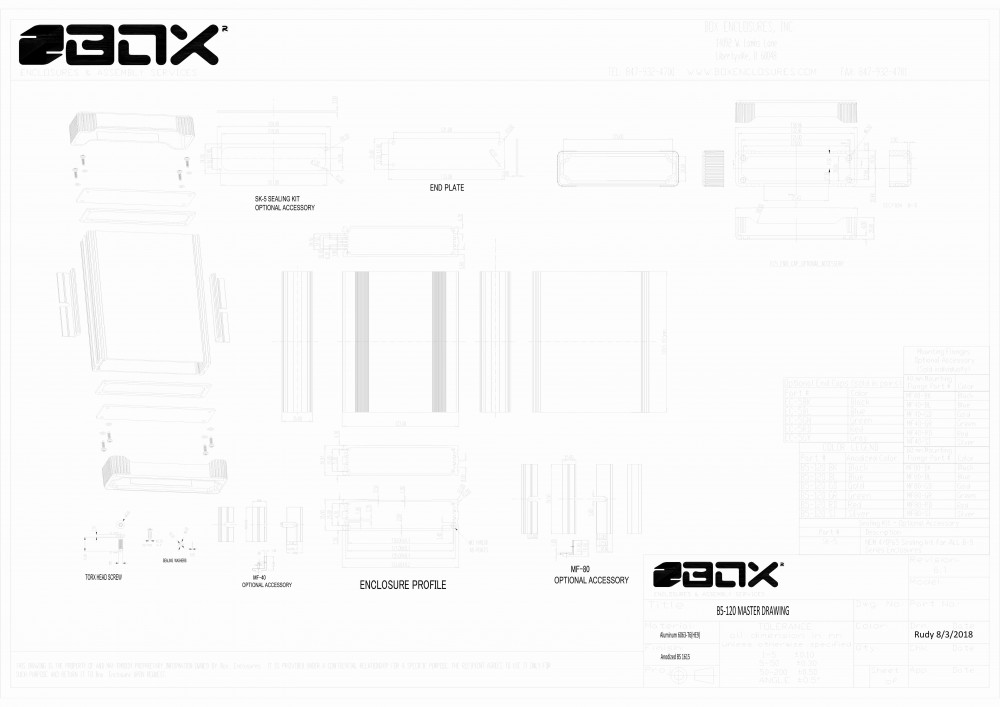 B5-120 master drawing and enclosure accessory information