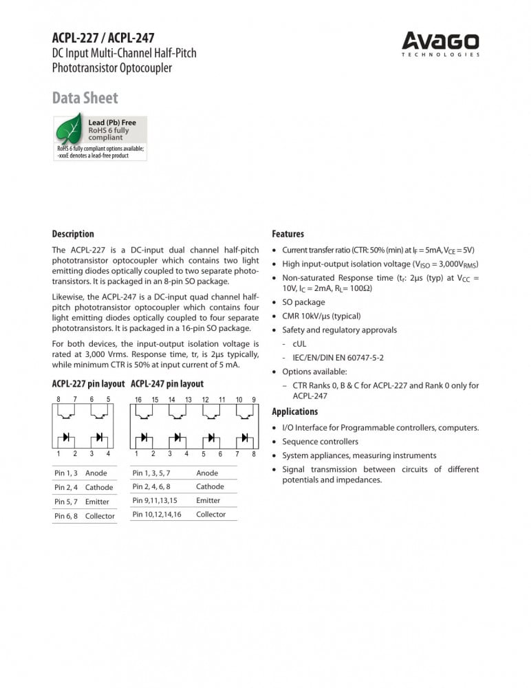 ACPL-227-50CE datasheet page 1
