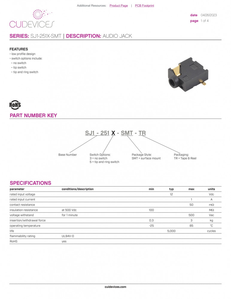 SJ1-2515-SMT-TR datasheet page 1