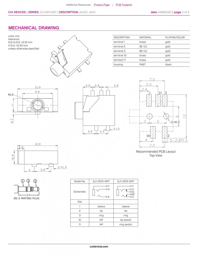 SJ1-2515-SMT-TR datasheet page 2